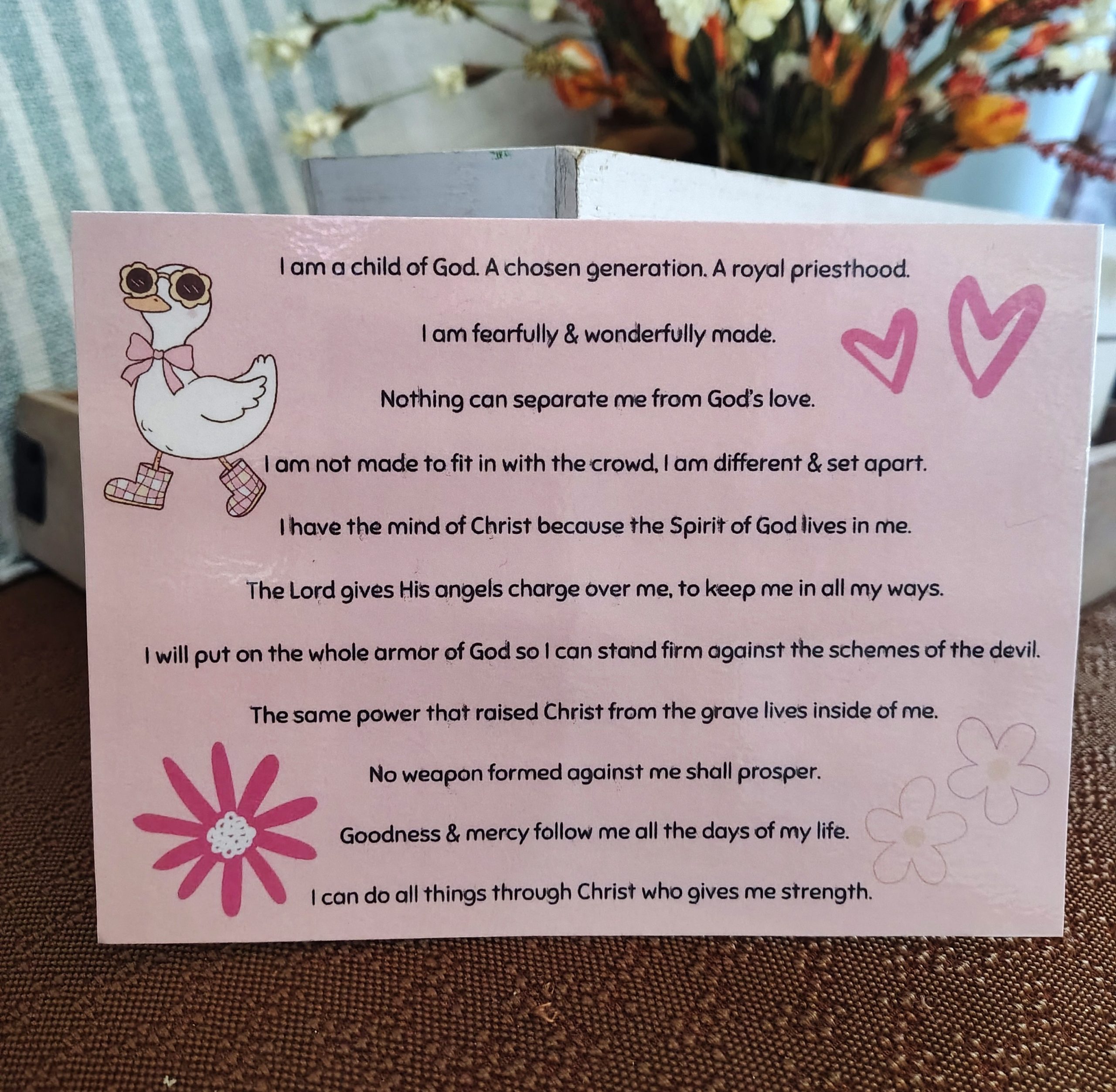 Kids Daily Declaration Card- Pink – The Prepared Table